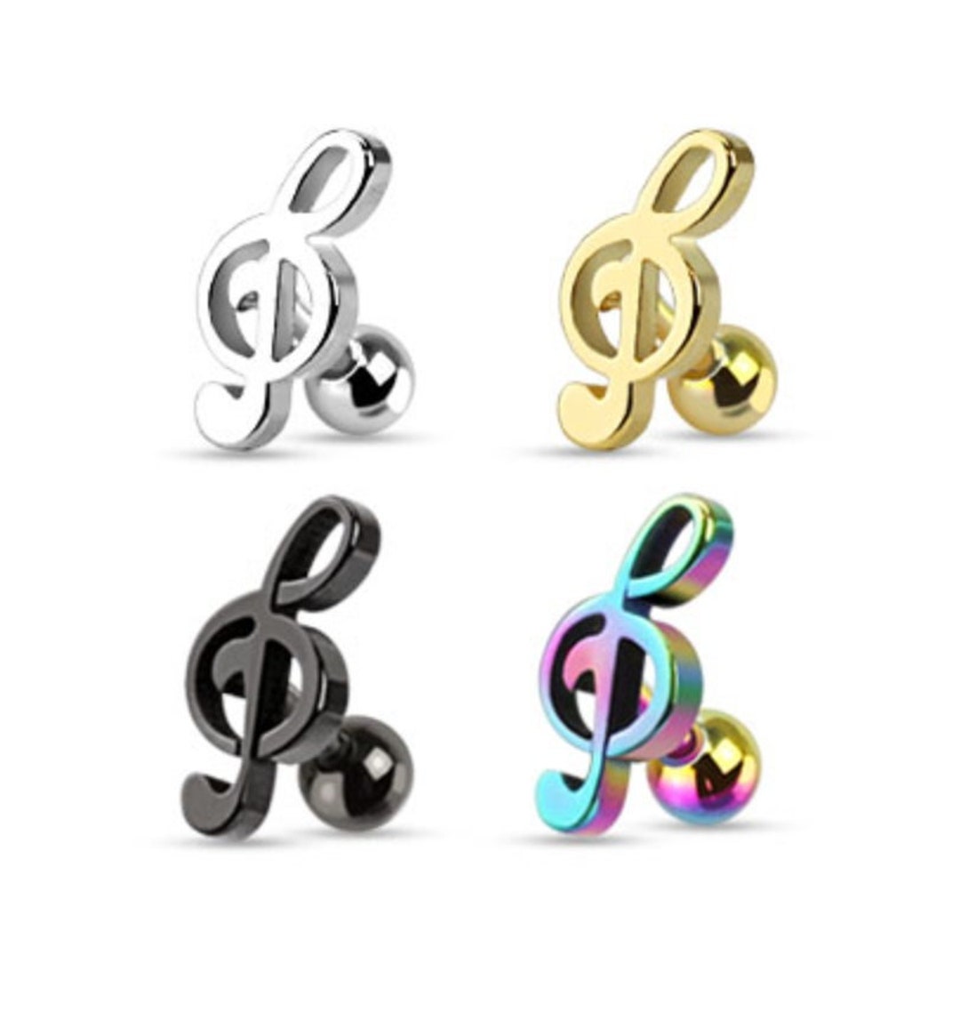 Treble Clef Screw on Earring Music Note Jewelry Piercing - Etsy