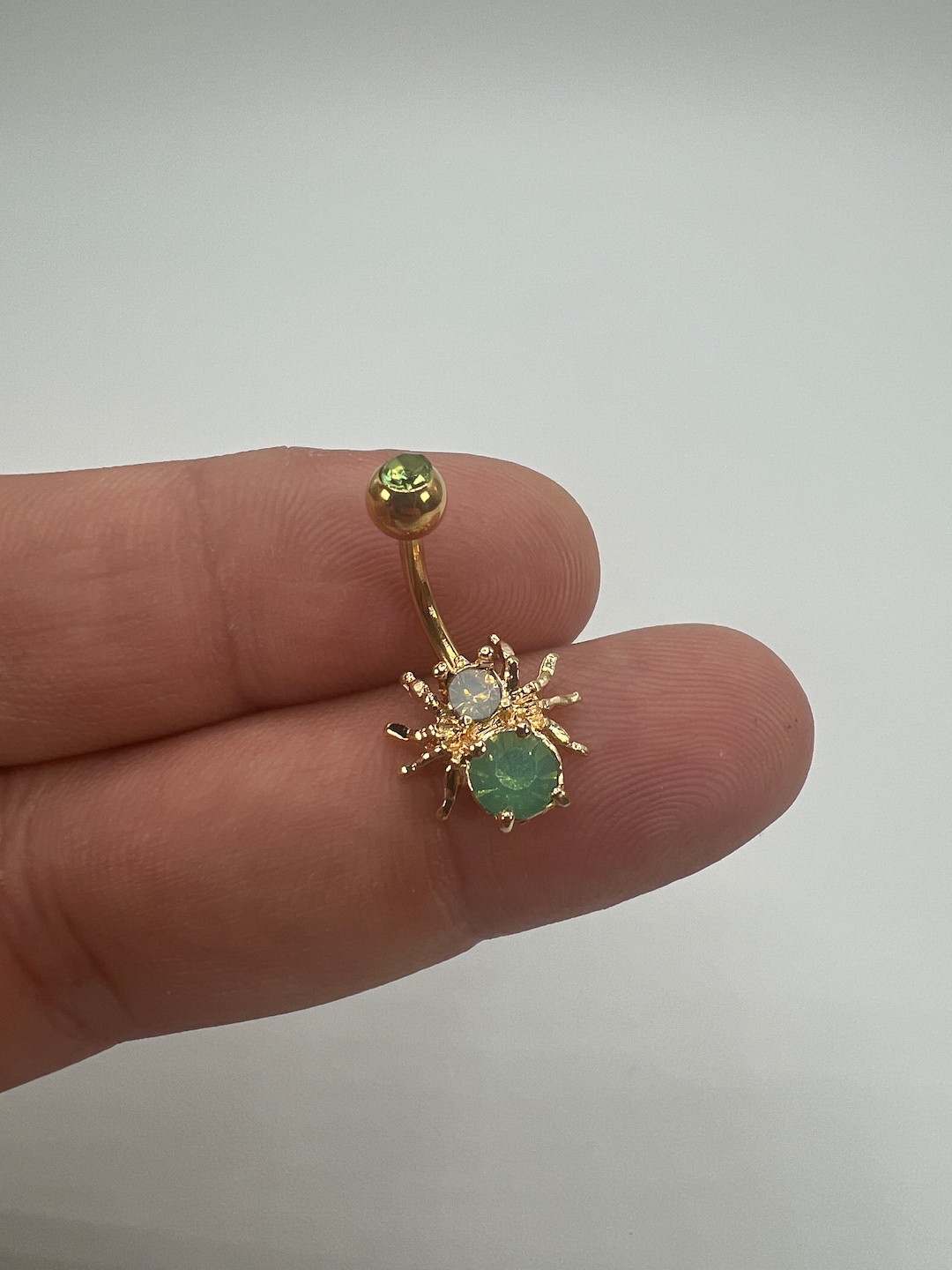 Spider CZ Belly Ring Naval Piercing Green Gold Dangle 316L Surgical ...