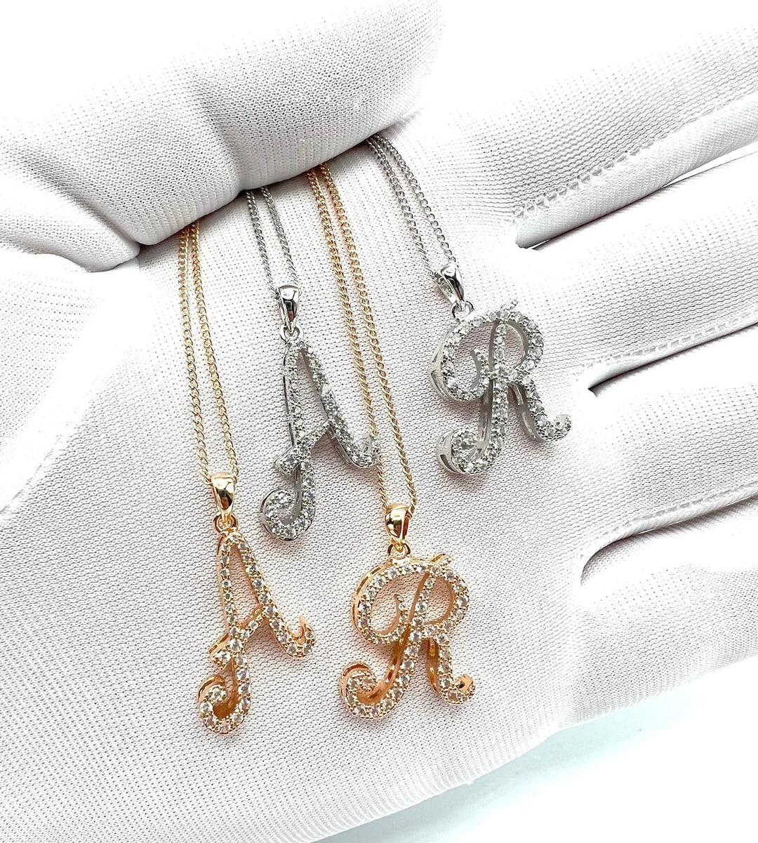 Initial Necklace 24 KT Gold Filled and Silver CZ Diamonds Regina George ...