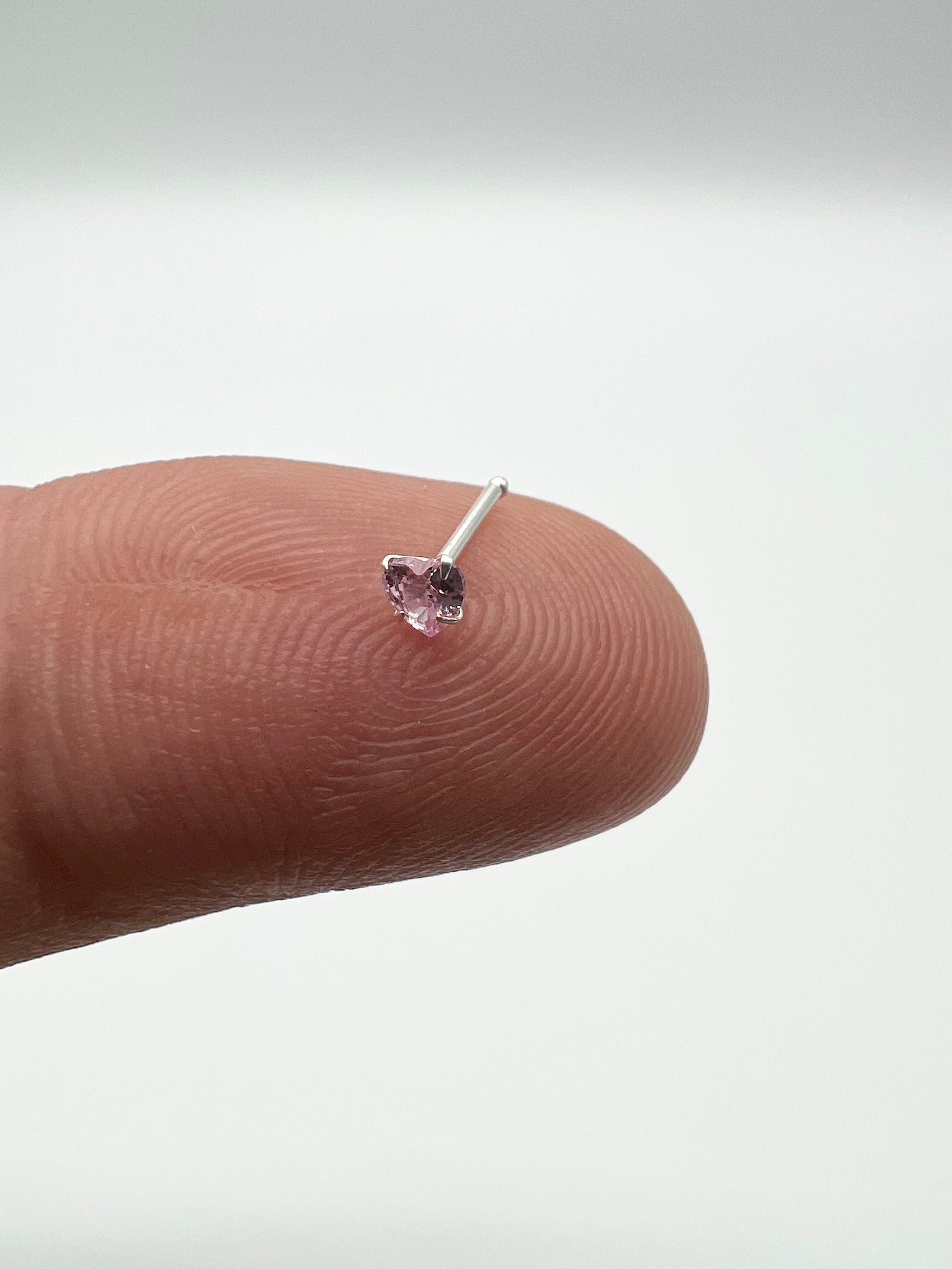 Pink Diamond Heart Nose Stud Nose Ring Sterling Silver Pin Nose ...