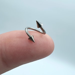 Silver Spikes Nose Ring Twisted Spiral Hoop Spike Ends Pointed Screw on ...