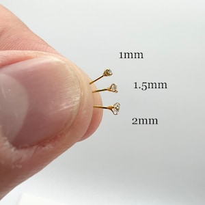 Tiny 1mm 1.5mm 2mm Nose Studs Diamond Nose Rings 14K Gold Plated Nose Bone Thin 22 Gauge Nose ...