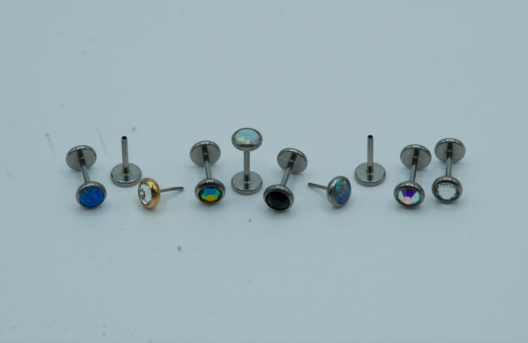 Flat Bezel Diamond Push in Flat Back Labret Stud Earring Implant Grade ...