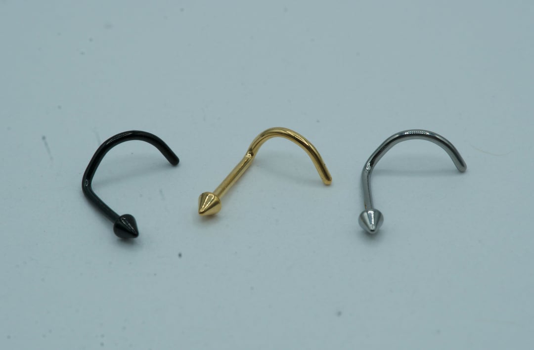 Spike Nose Stud Nose Ring Nose Piercing Corkscrew Twist Implant Grade Titanium Screw Gold Steel ...