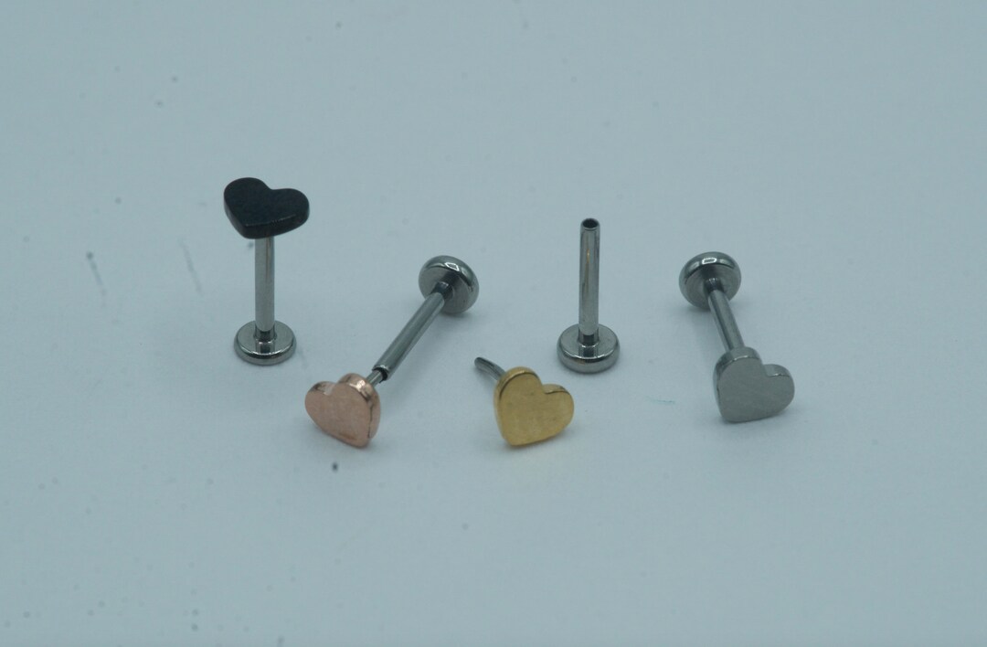 Heart Push in Flat Back Labret Stud Earring Implant Grade Titanium ...