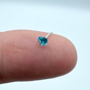 Aqua Blue Diamond Heart Nose Stud Nose Ring Sterling Silver Pin Nose ...
