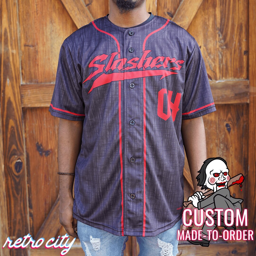 Jigsaw Billy Saw Slasher Series Full-button Halloween Baseball Jersey ...