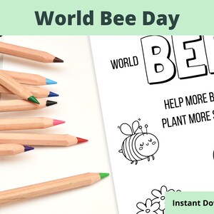 Printable World Bee Day Coloring Pages Kids Activity Sheet | Etsy