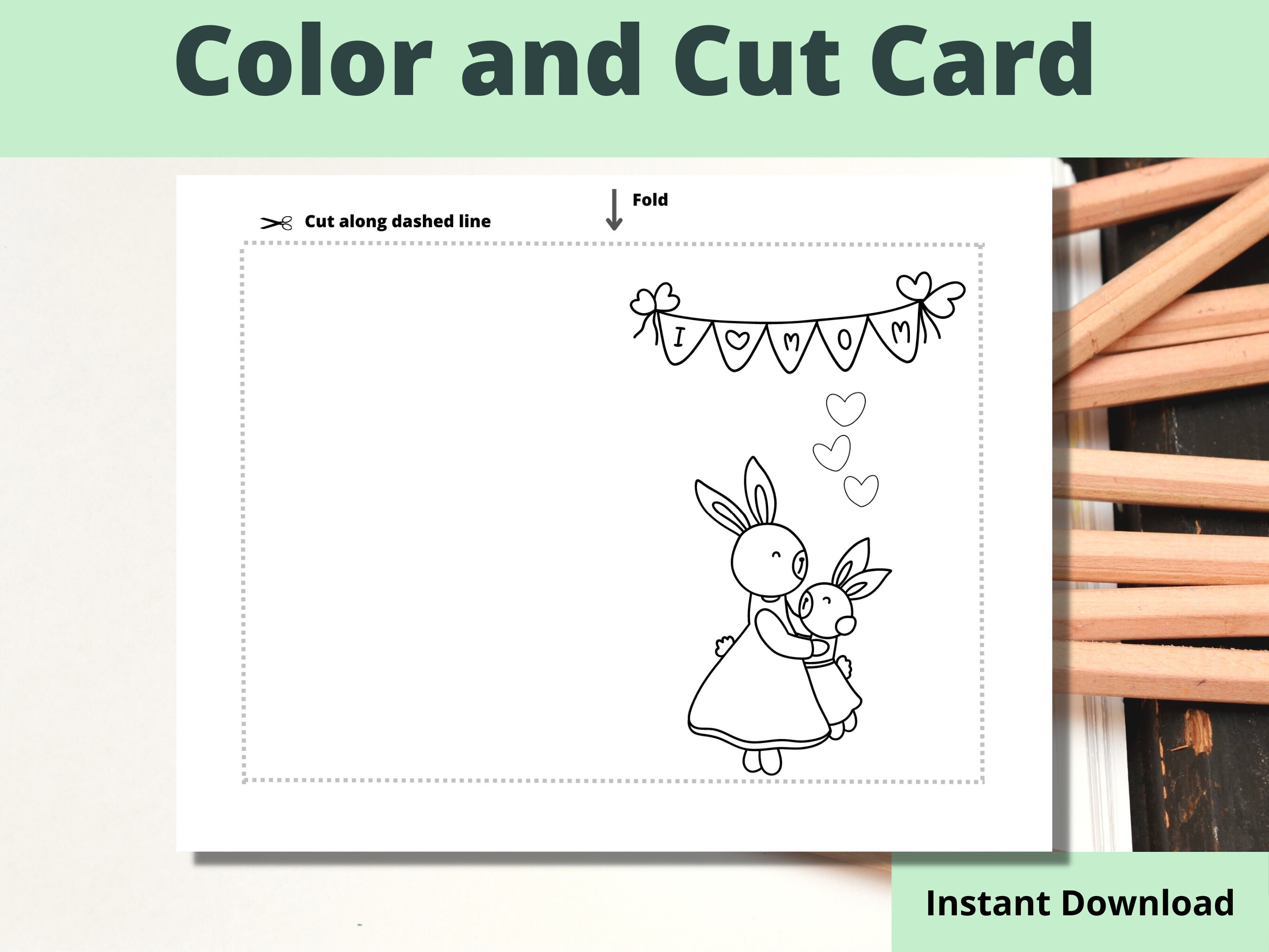 PRINTABLE Bunny Mothers Day Coloring Card, Color Your Own Card, DIY ...