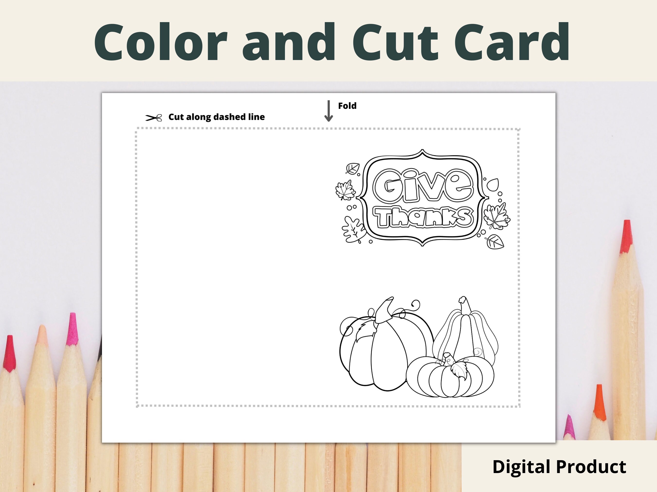 Printable Thanksgiving Cards. Holiday Greeting Card for Kids, Color ...