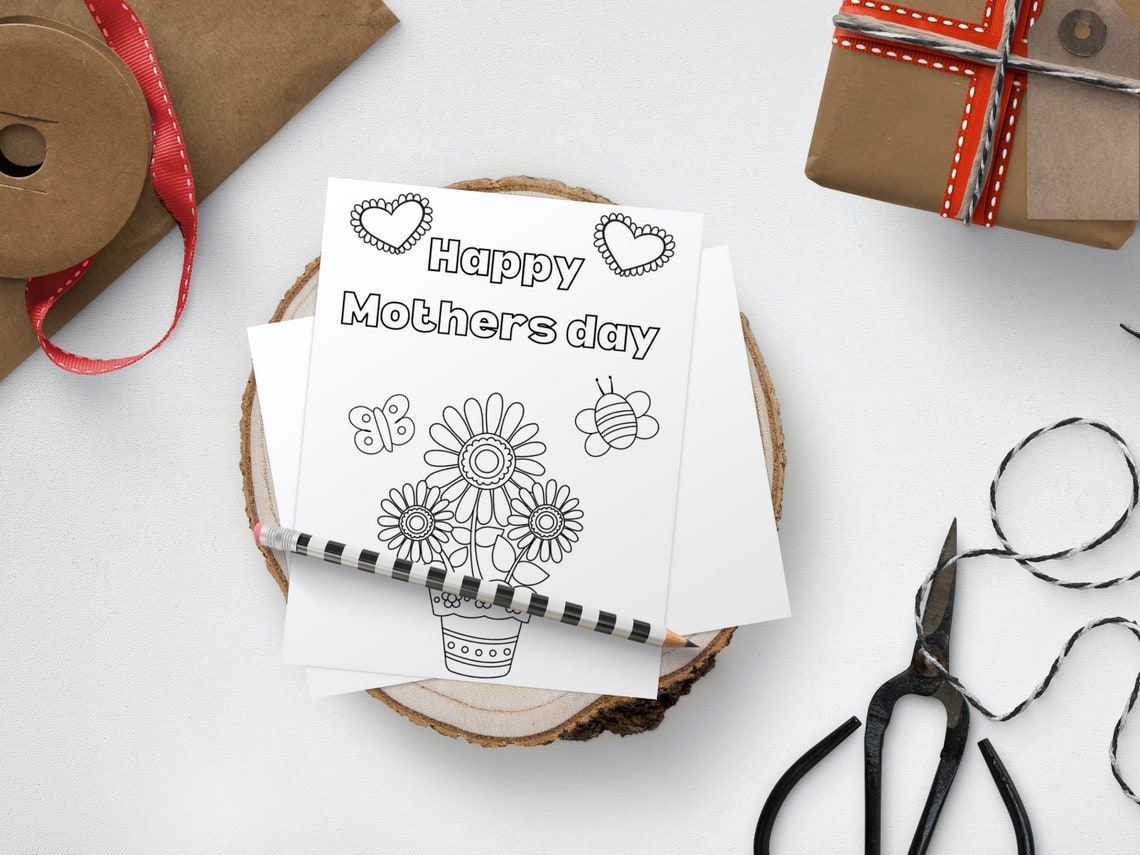 Printable Mothers Day Coloring Card, Color Your Own Card, DIY Print ...