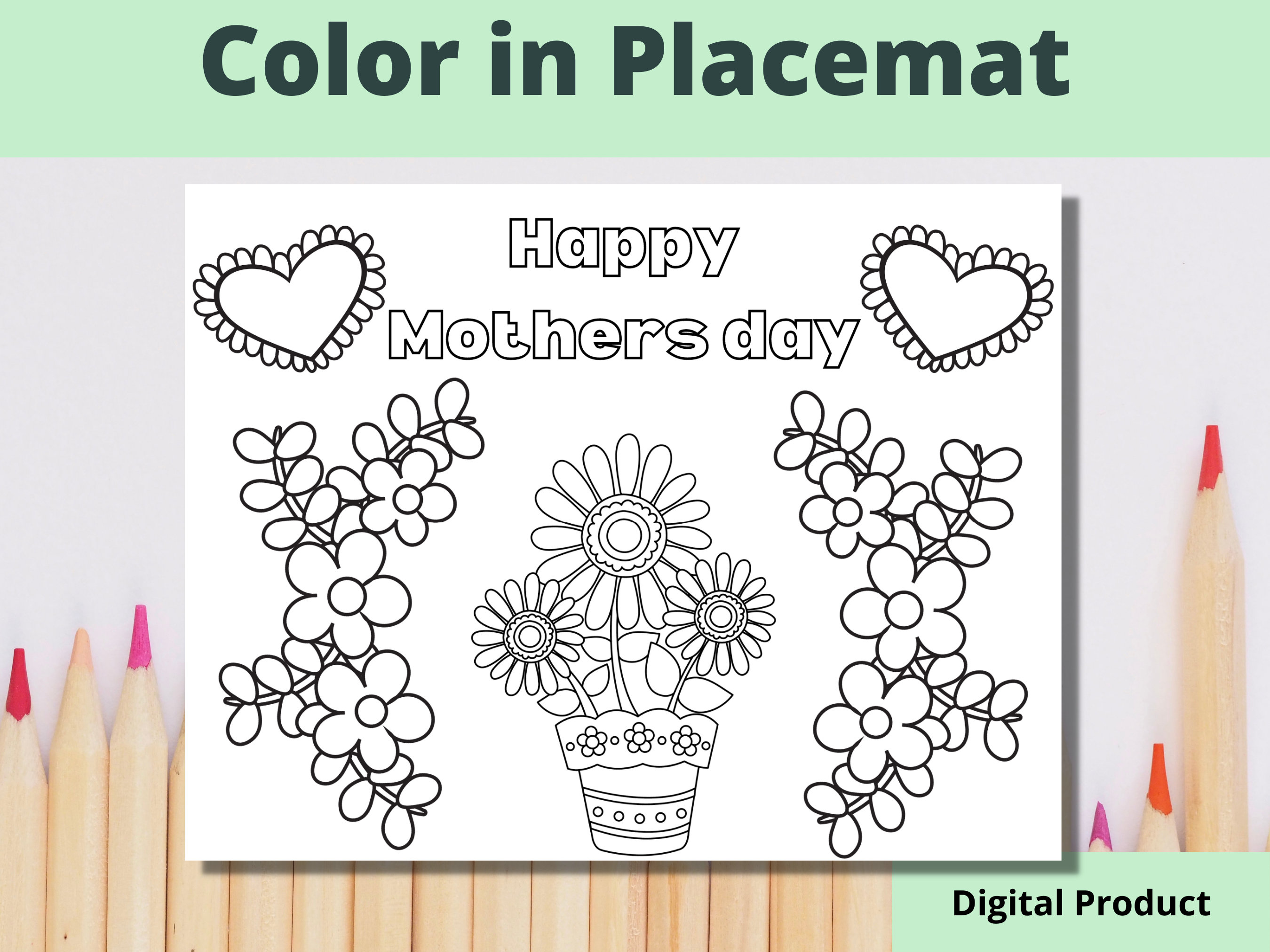 Printable Mothers Day Coloring Placemat | Mothers Day Activity Sheet ...
