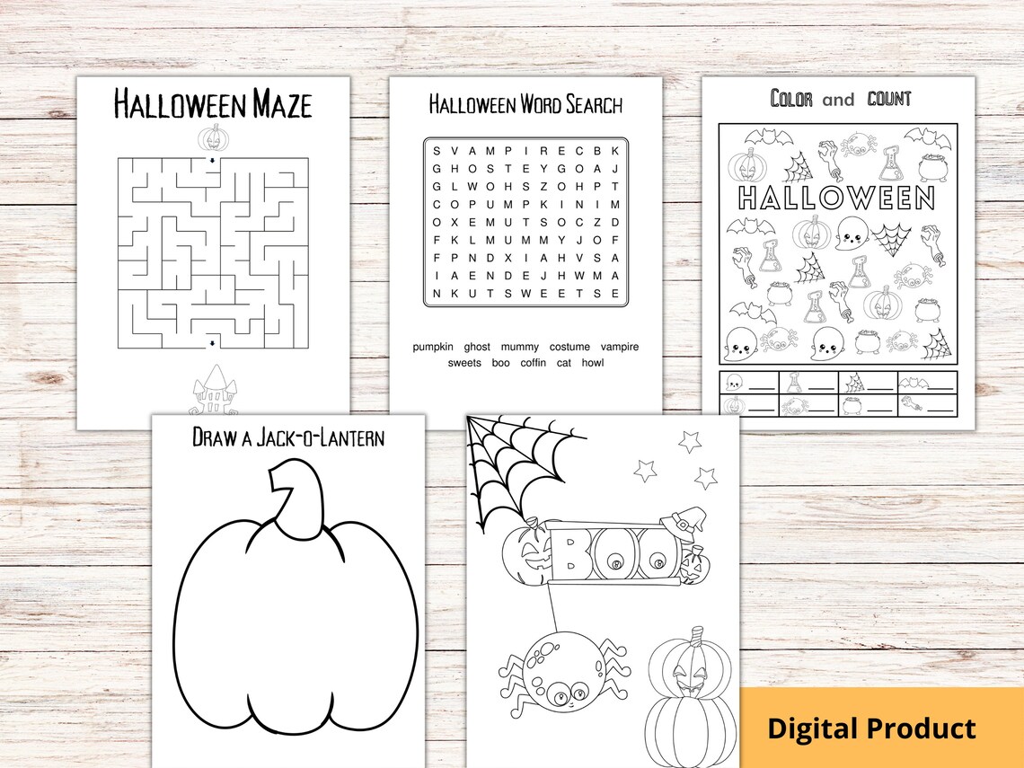 Halloween Kids Activity Pages Printable, Halloween Printable Puzzles ...