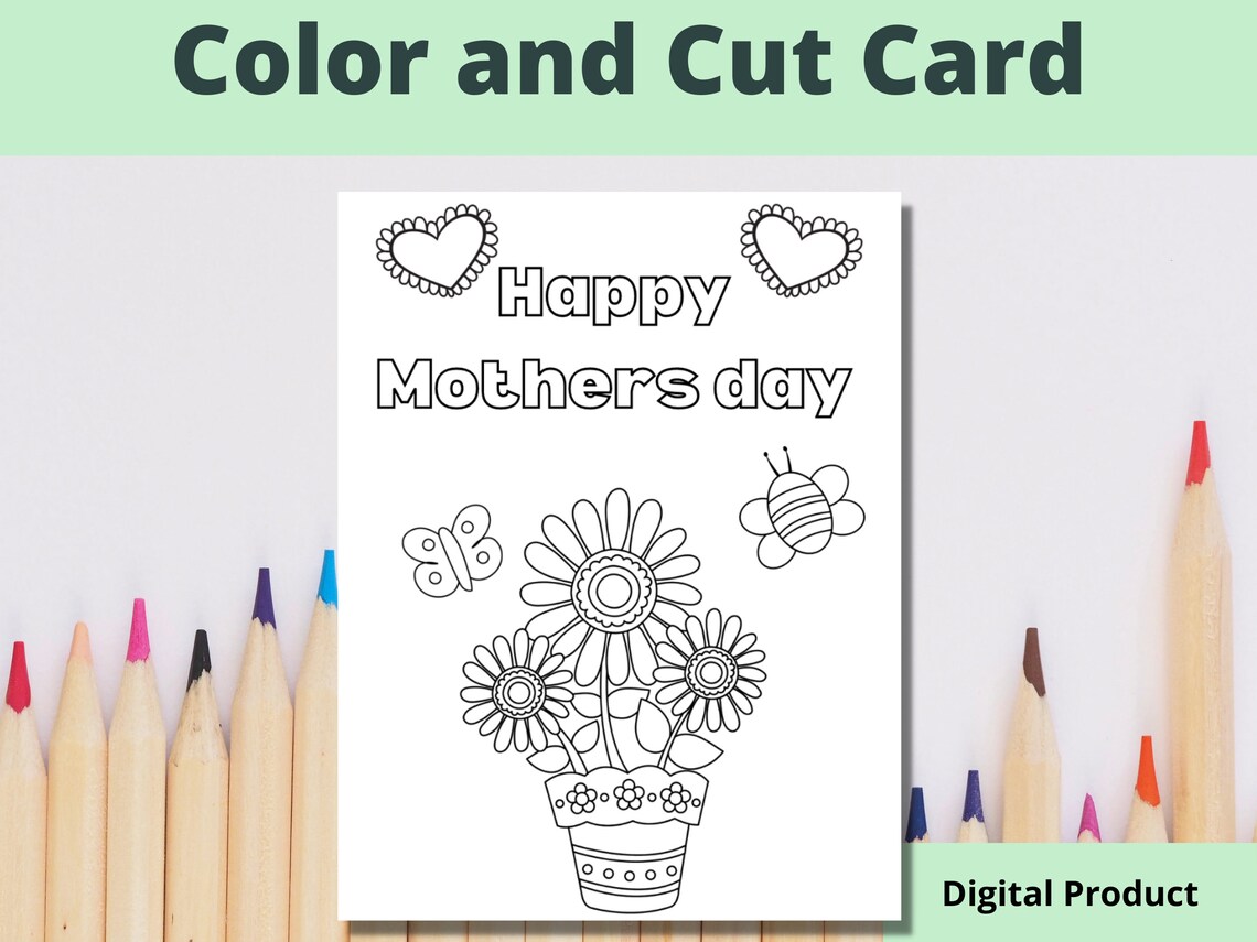 Printable Mothers Day Coloring Card, Color Your Own Card, DIY Print ...