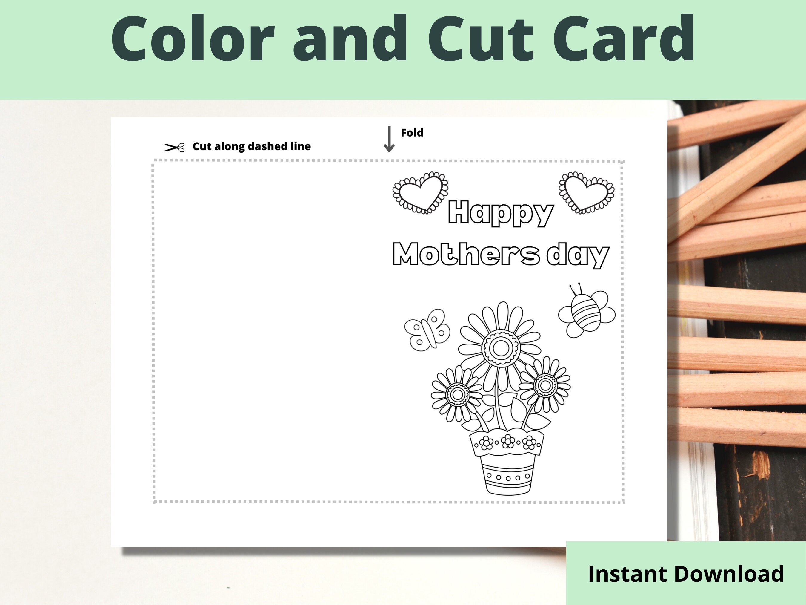 Printable Mothers Day Coloring Card, Color Your Own Card, DIY Print ...