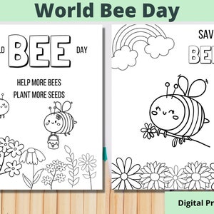 Printable World Bee Day Coloring Pages Kids Activity Sheet | Etsy