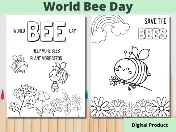 Printable World Bee Day Coloring pages Kids activity sheet - Etsy België