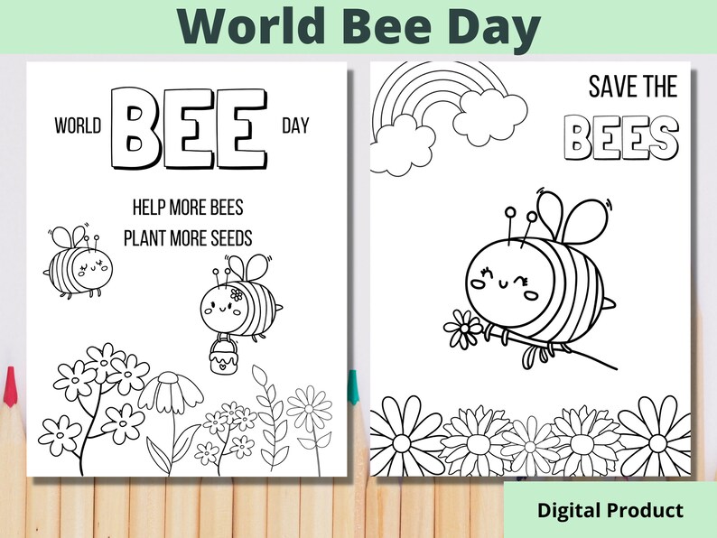 Printable World Bee Day Coloring Pages Kids Activity Sheet - Etsy Canada