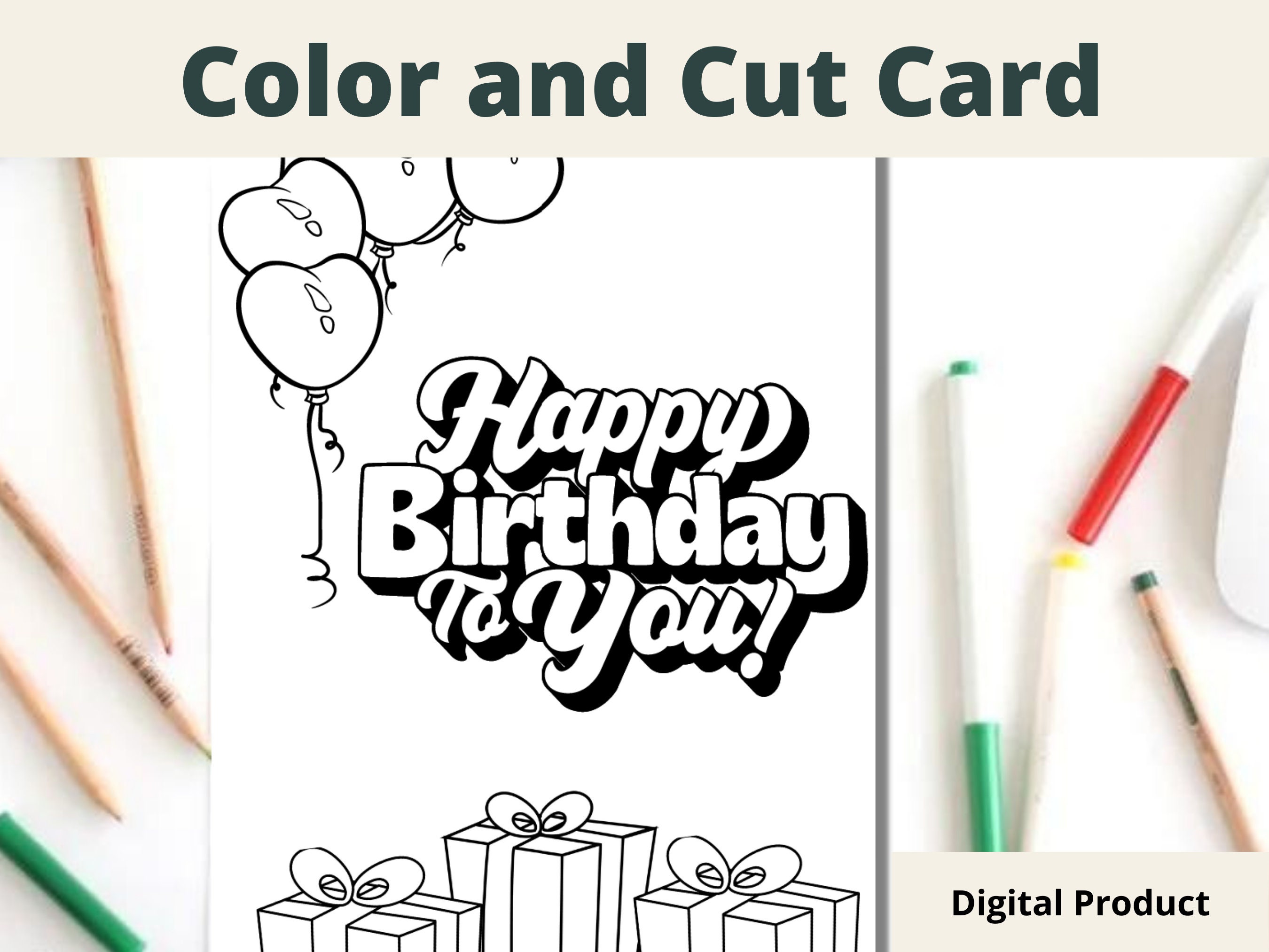 PRINTABLE Happy Birthday Coloring Card, Birthday Card for Kids ...