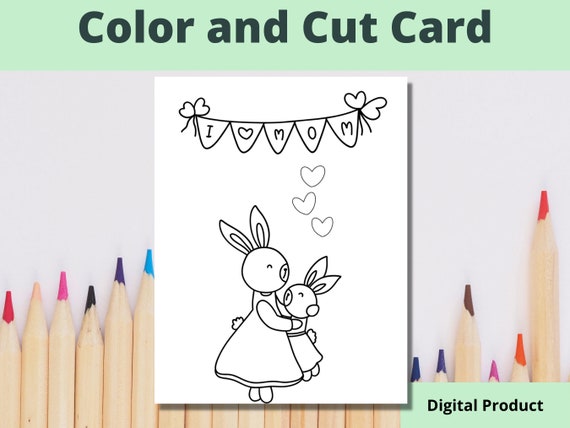 PRINTABLE Bunny Mothers Day Coloring Card Color Your Own | Etsy