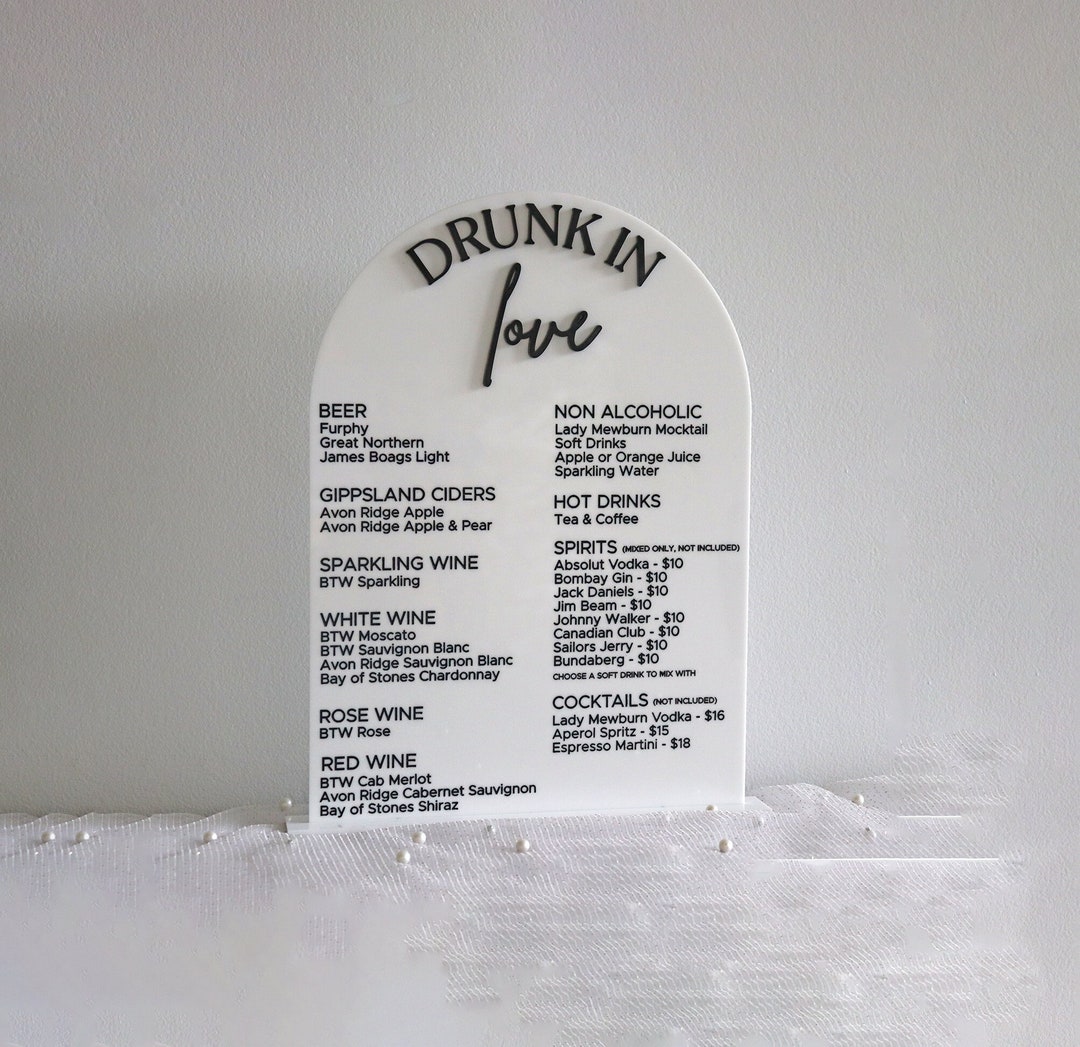 Acrylic Drinks Menu Cocktail Menu Bar Sign Event Decor Arch Signage ...