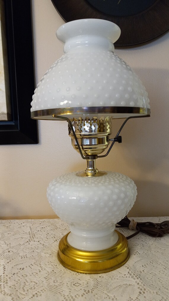 Milk Glass Hobnail Hurricane Style Lamp With Gold Tone Accents - Etsy