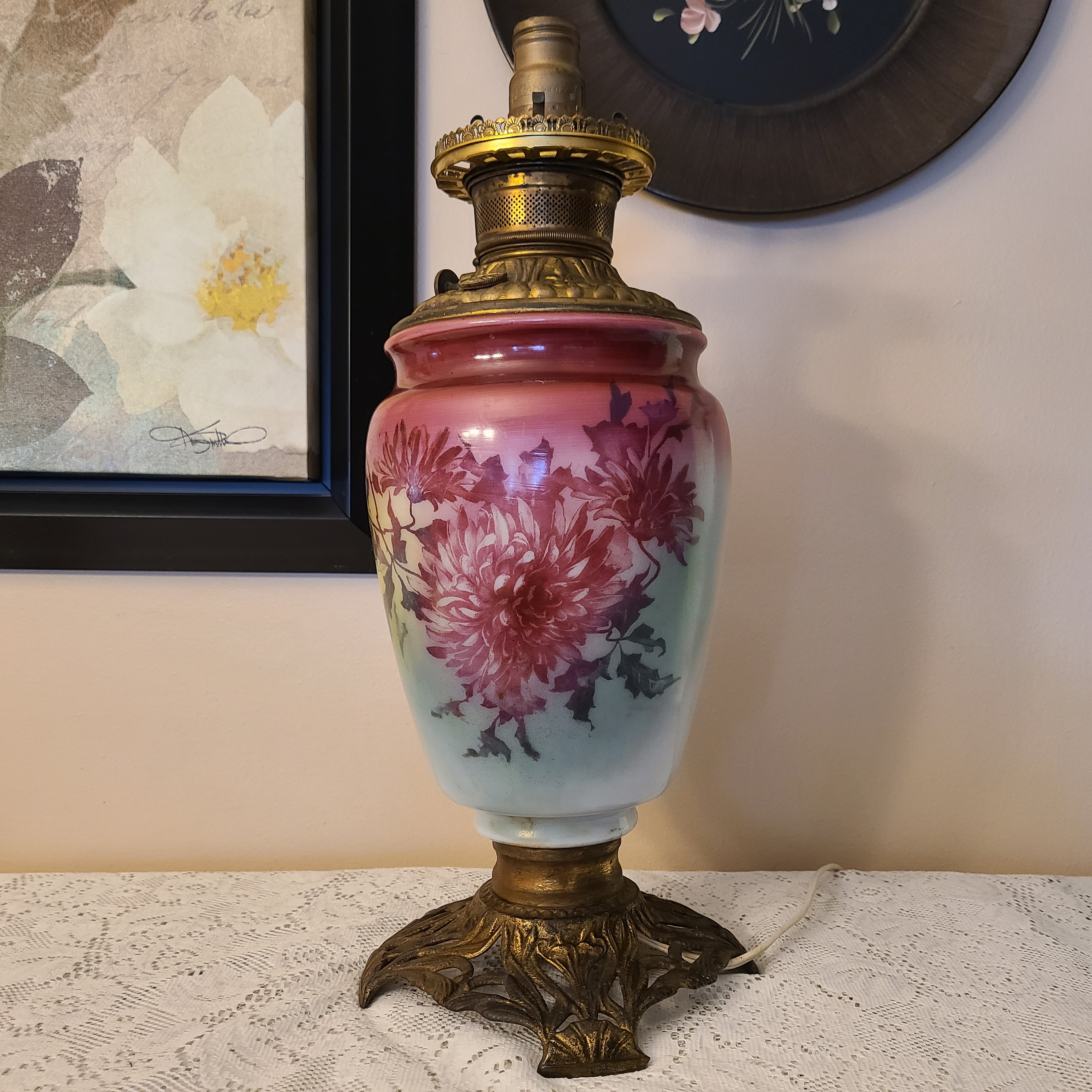 Gone With the Wind Style Antique Oil Lamp Converted to - Etsy