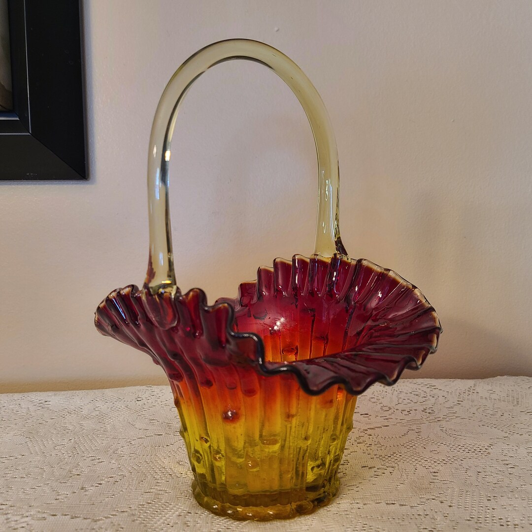 Handblown Amberina Basket With Handle Made in Italy - Etsy