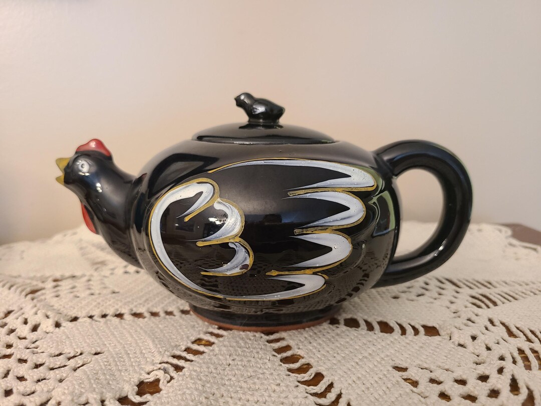 Black Chicken Rooster/hen and Chick Redware Small Teapot W/ Lid - Etsy