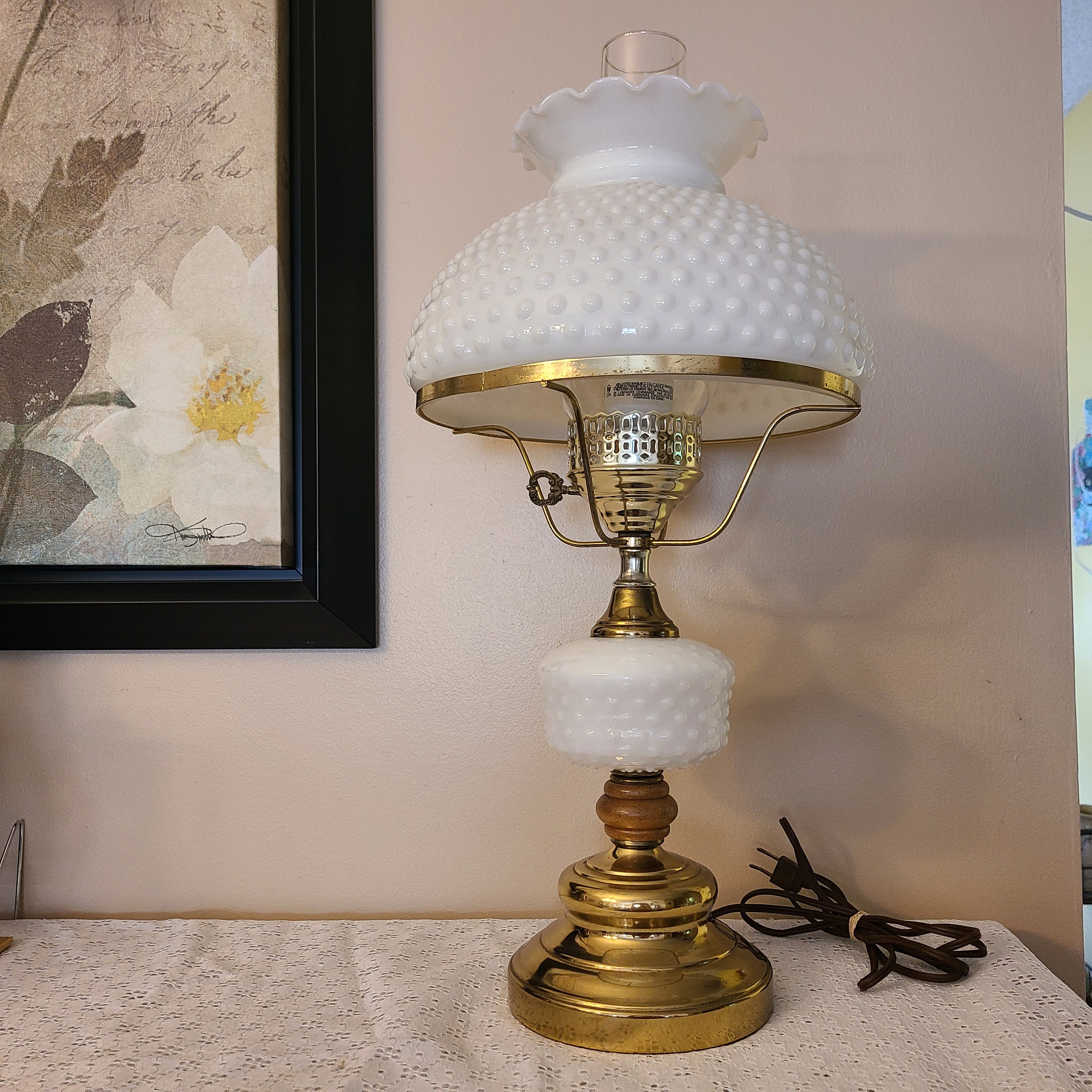 White Milk Glass Hobnail Hurricane Table Lamp - Etsy