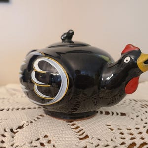 Black Chicken Rooster/hen and Chick Redware Small Teapot W/ Lid - Etsy