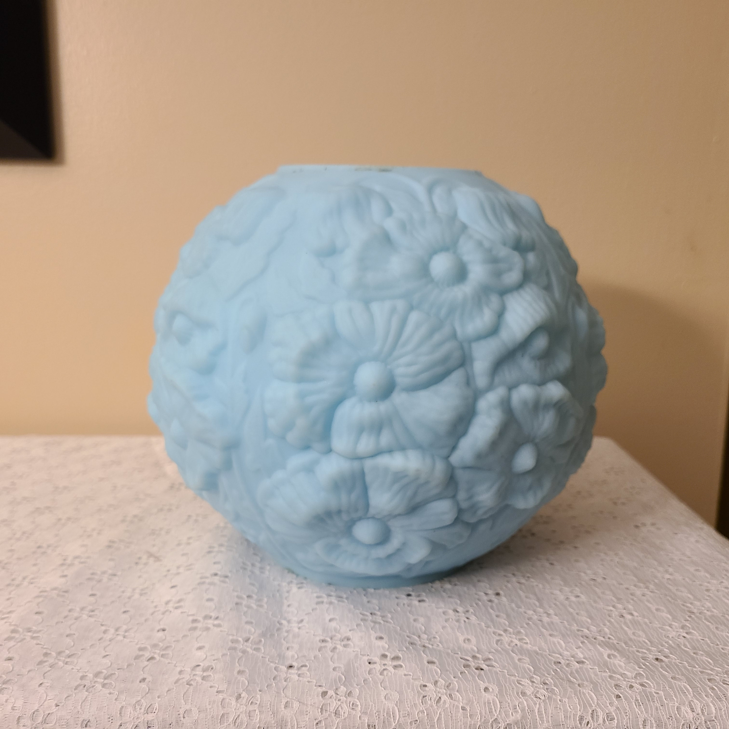 Vintage Fenton Satin Custard Blue Color Glass Lamp Globe Bottom Shade ...