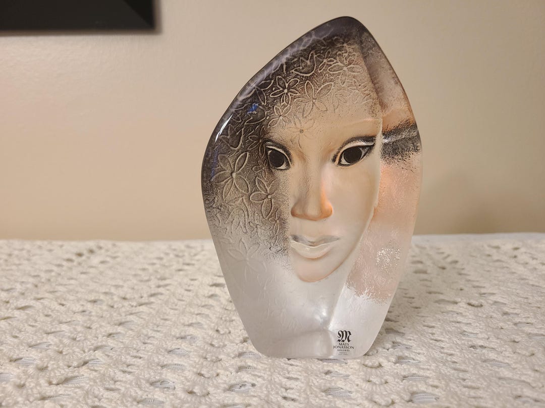 Mats Jonasson Fleur Art Glass Face Sculpture Signed "mj Sweden 65122 ...