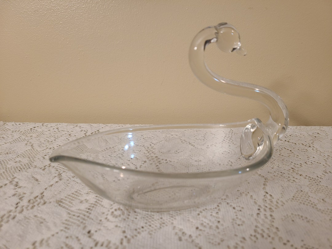 DUNCAN & MILLER Swan Dish Clear Glass Candy Nut Trinket Bowl - Etsy