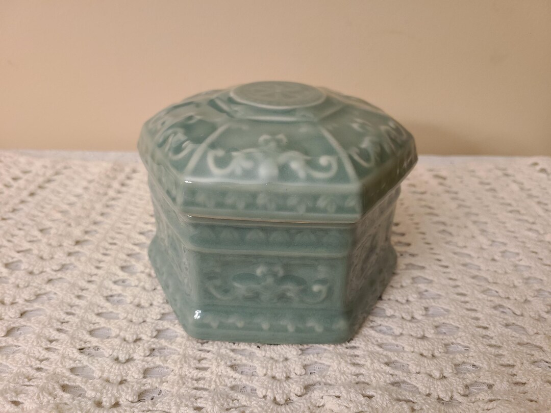 Celadon Green Octagon Jar With Lid - Etsy