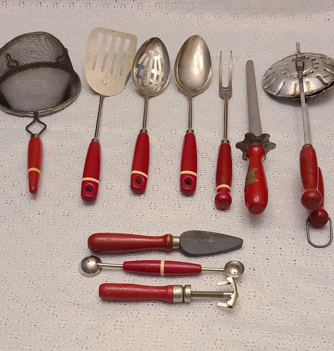 Vintage Kitchen Utensils Set Red Handles Cooking Tools Retro Classic - Etsy