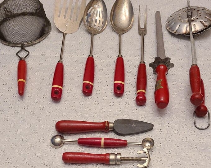 Vintage Kitchen Utensils Set Red Handles Cooking Tools Retro Classic - Etsy