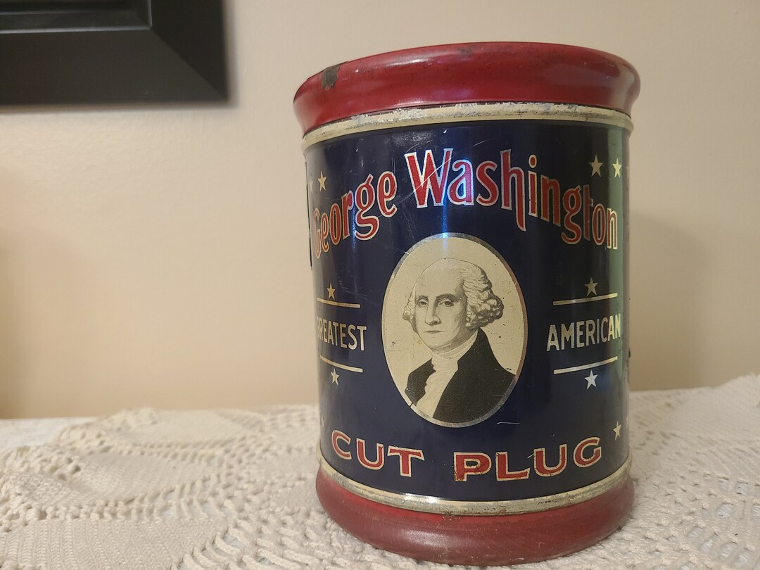 Antique George Washington Cut Plug Tobacco Tin & Paper Insert Primitive ...