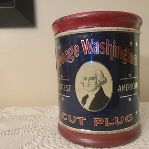 Antique George Washington Cut Plug Tobacco Tin & Paper Insert Primitive ...