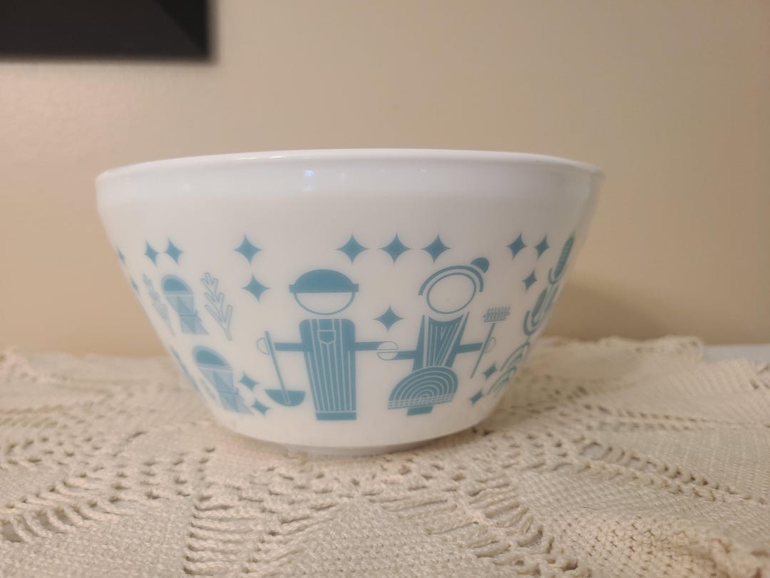 Vintage Charm Inspired by Pyrex Bowl 6C/1.4L - White & Turquoise Rise N ...