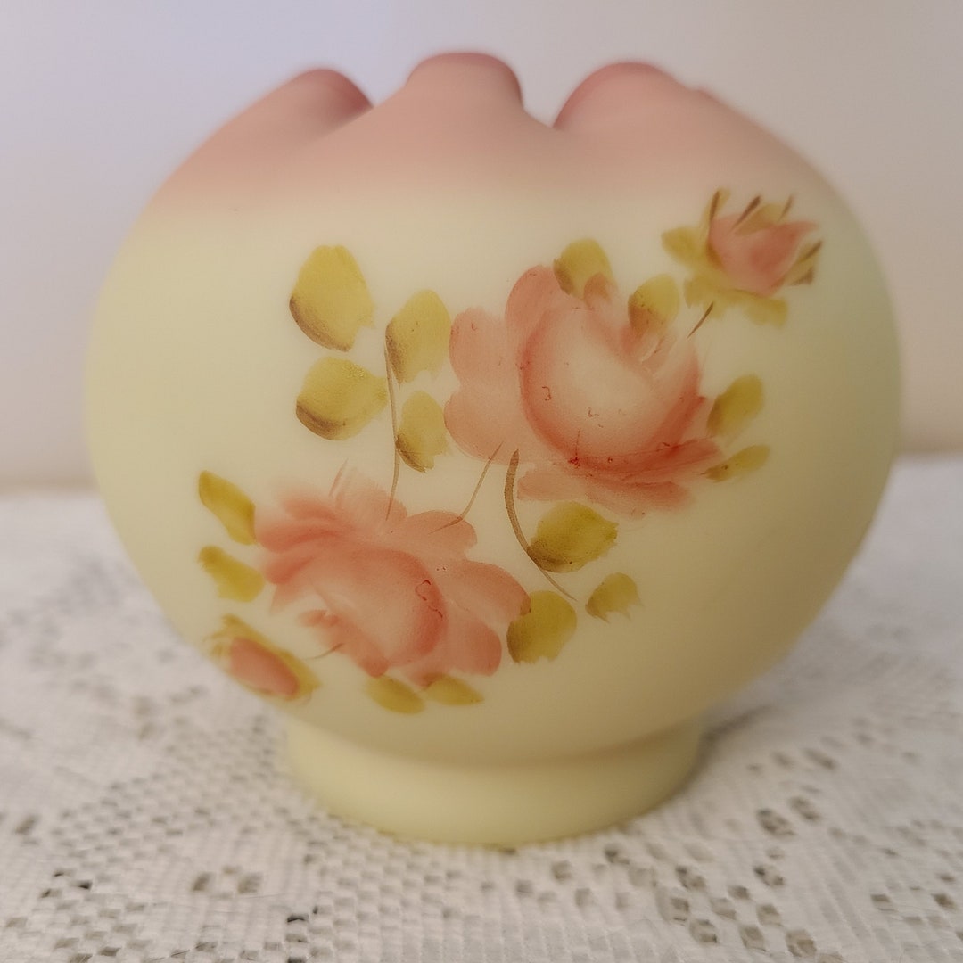 Fenton & Artist Signed Burmese Art Glass Hand Painted Rose - Etsy