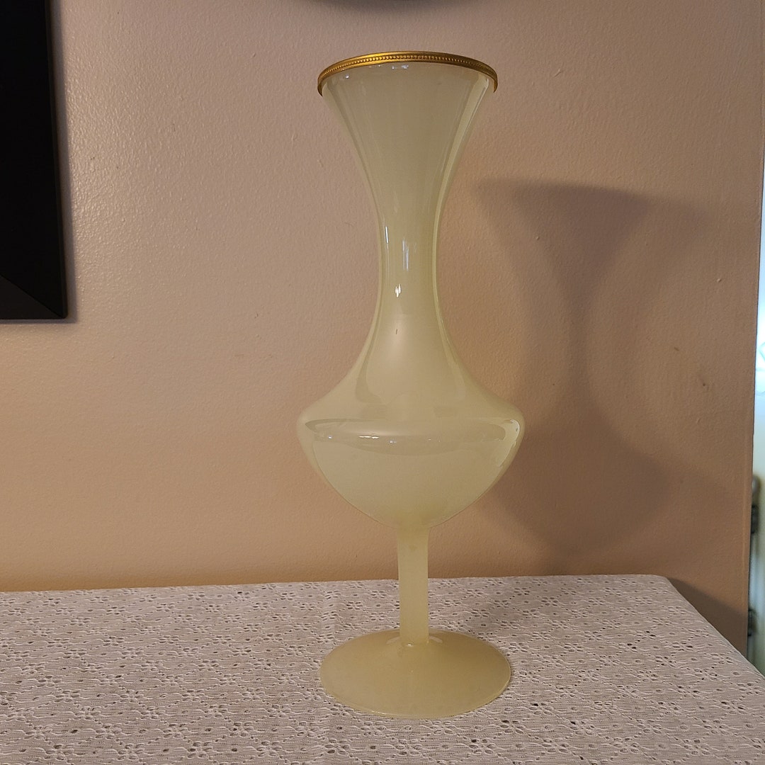 Vintage Italian Yellow Milk Glass Vase With Ormolu Brass Mounts - Etsy