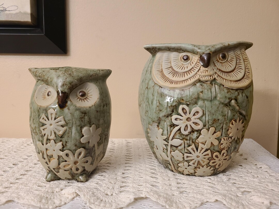 Ceramic Owl Vase Utensil Holder Planter With Matching Accent Owl - Etsy