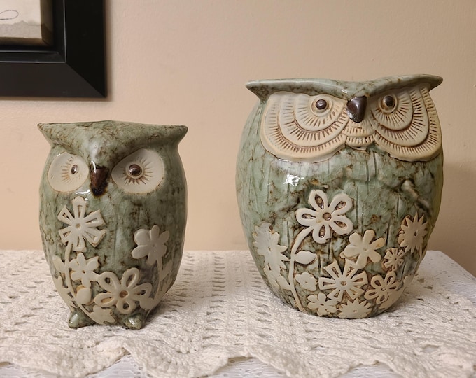 Ceramic Owl Vase Utensil Holder Planter With Matching Accent Owl - Etsy