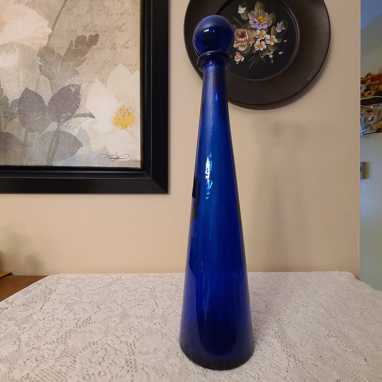 Vintage Cobalt Blue Glass Decanter Bottle Round 17 Inches W/ - Etsy