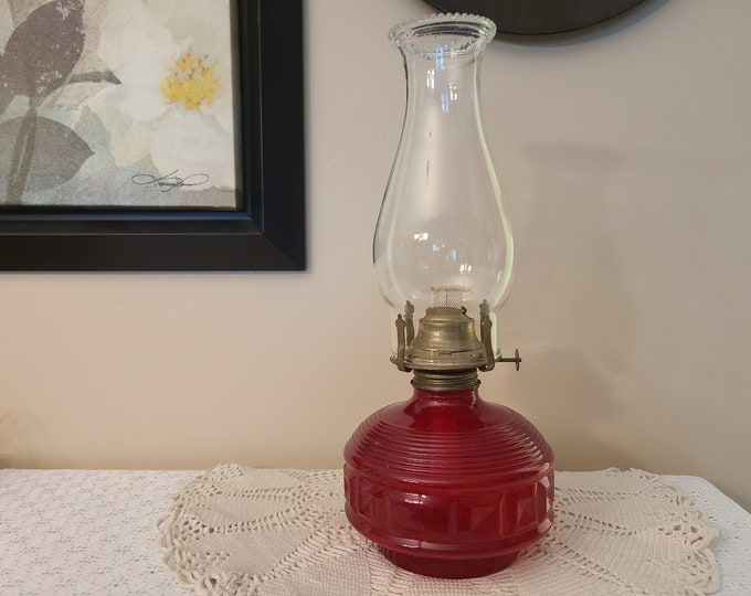 Vintage Lamplight Farms Ruby Red Oil Lamp Base and Burner 1960's ...
