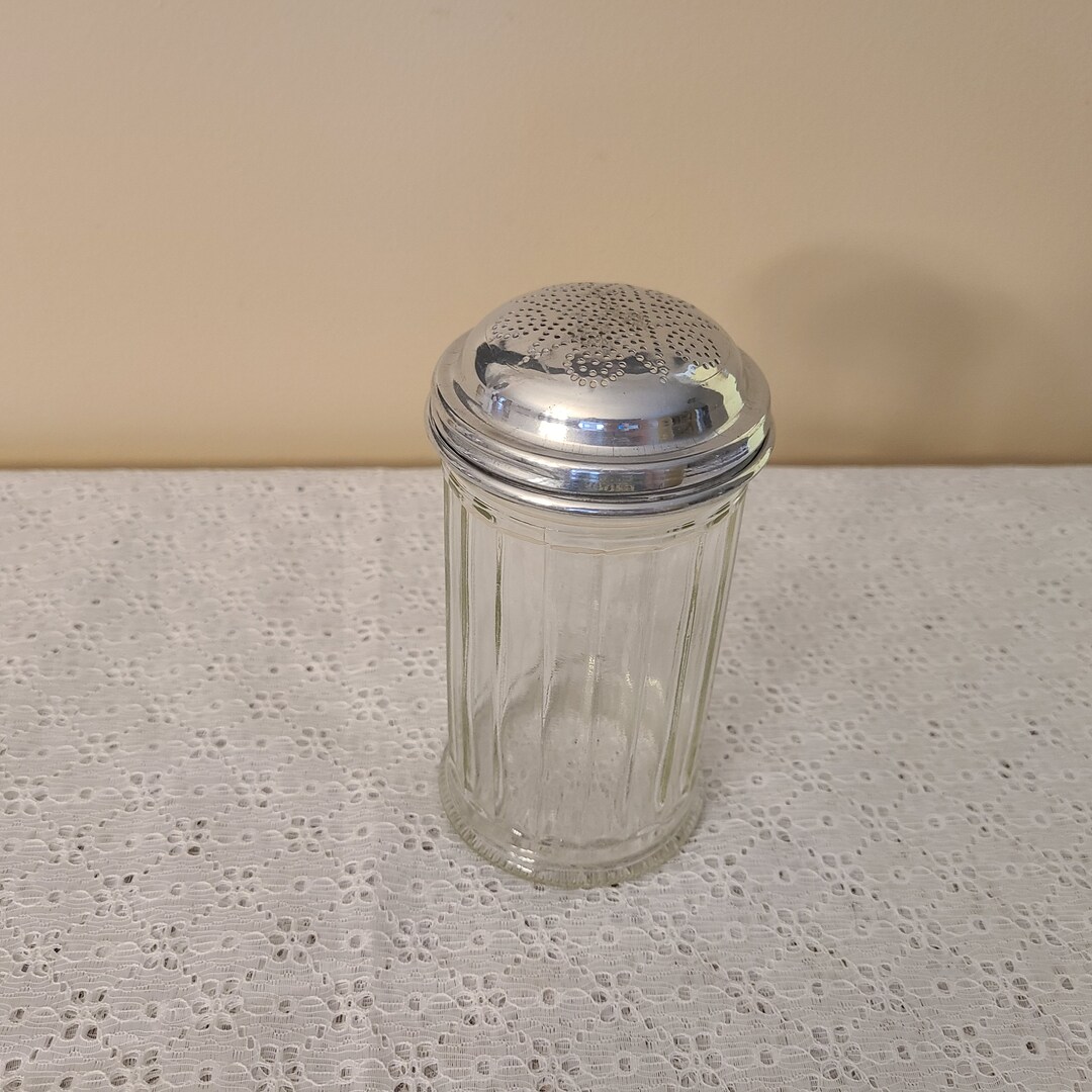 Vintage Ribbed Glass Restaurant Cheese Shaker Diner Chrome Retro Halco ...