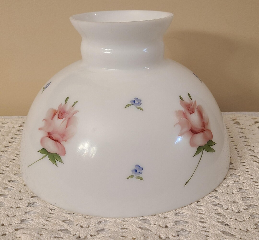 Vintage Milk Glass Lamp Shade Pink Roses Floral 10 Inch Fitter - Etsy