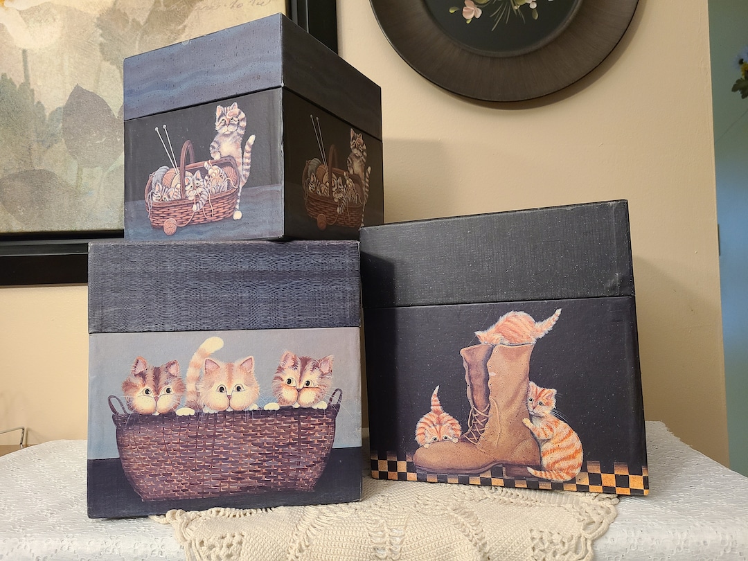 Bobs Boxes Cats Lang Primitive Artwork Paper Decorative Boxes Kittens Set of 3 - Etsy