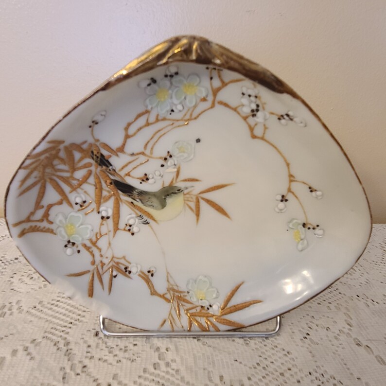 Vintage Porcelain Shell Shaped Dish Hand Painted With an Small Birds ...